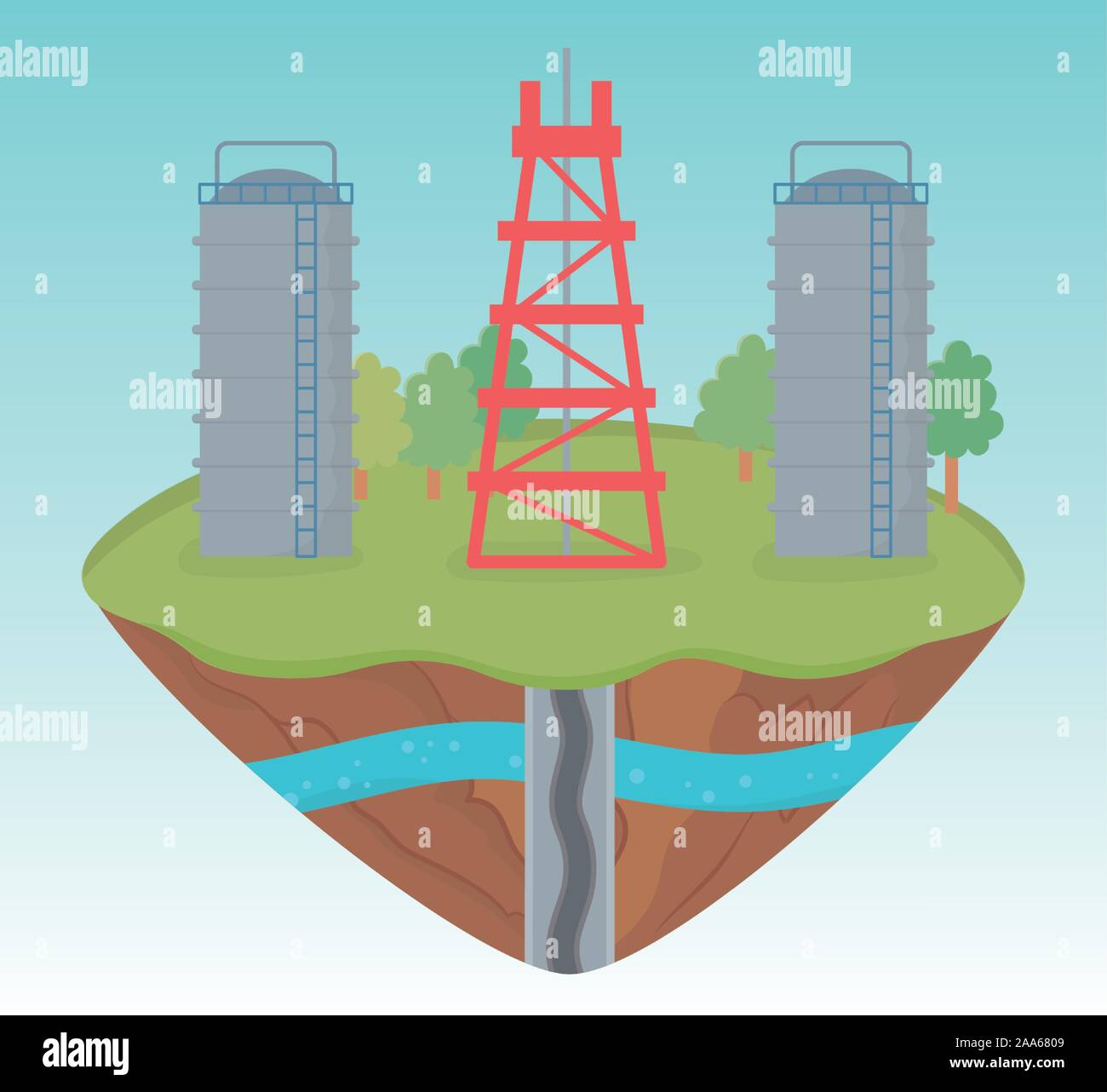 oil tower tanks storage process exploration fracking vector ...