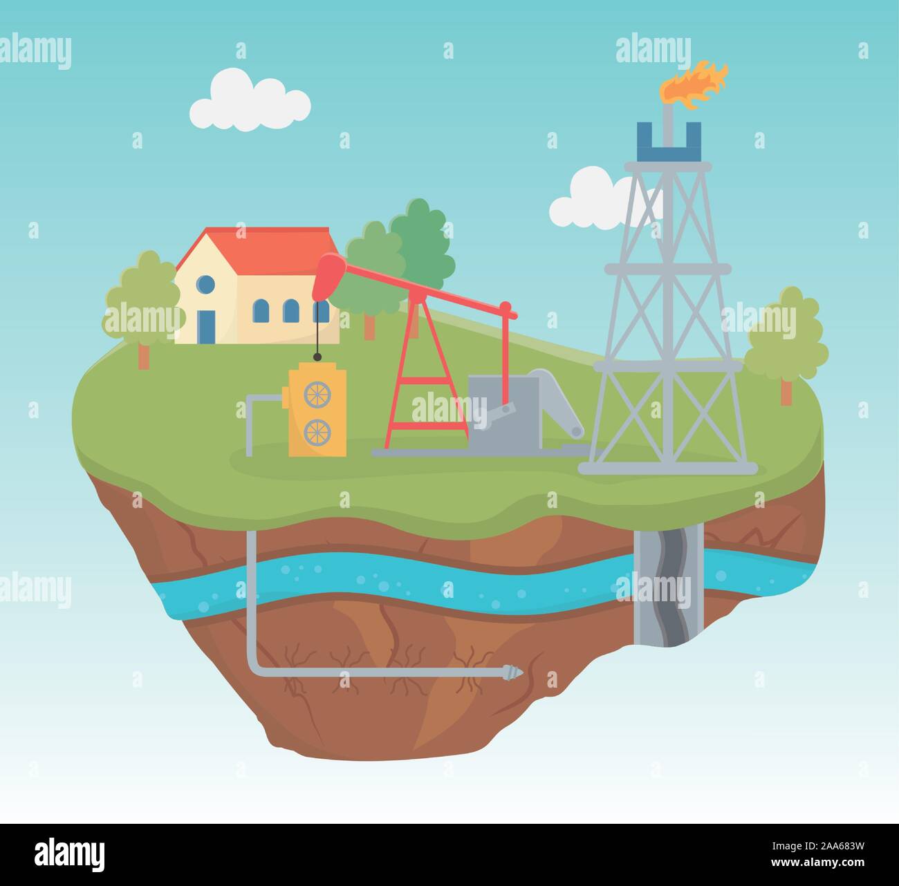refinery plant pump gas process exploration fracking vector ...