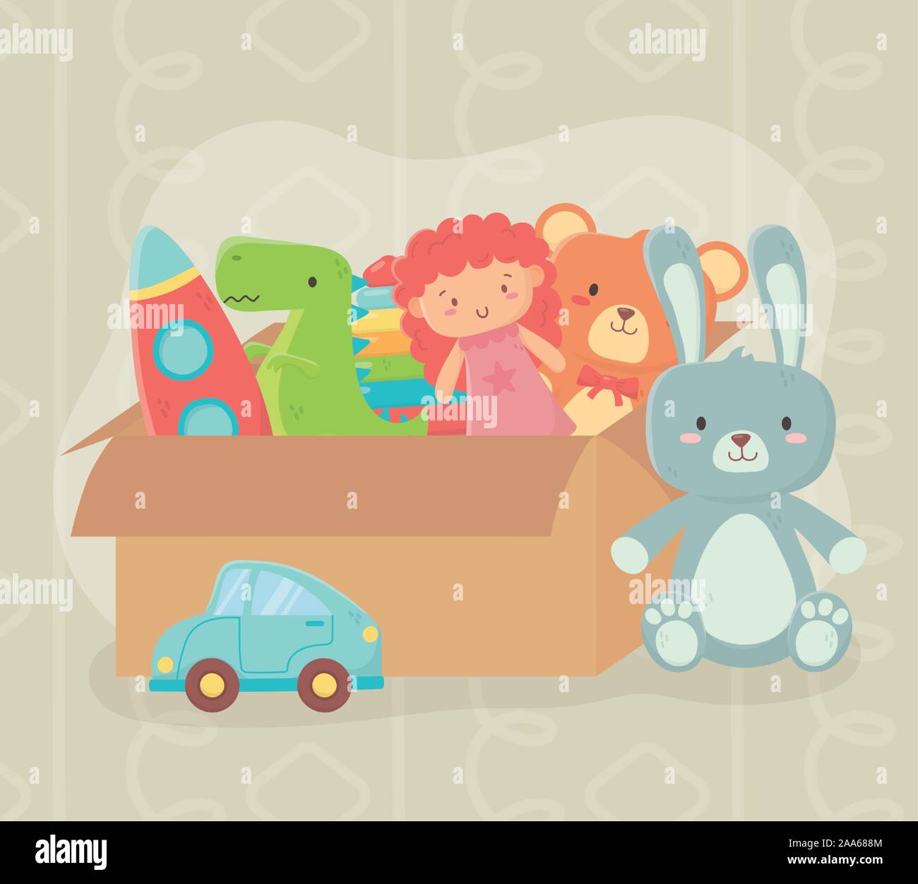 cardboard box filled different toys vector illustration Stock Vector ...