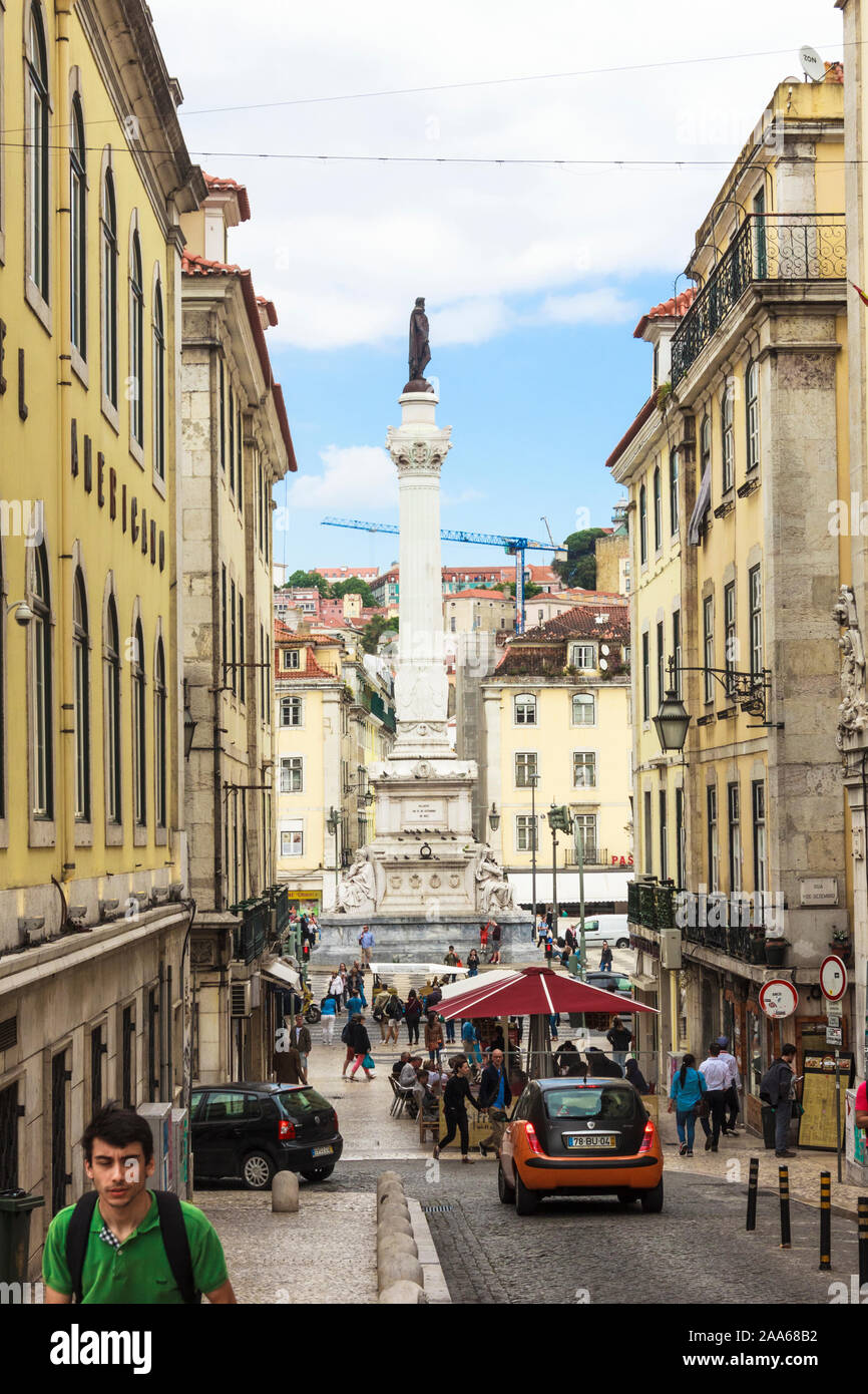 Lisbon, Portugal : Column of Pedro IV at Rossio square. Incidental ...