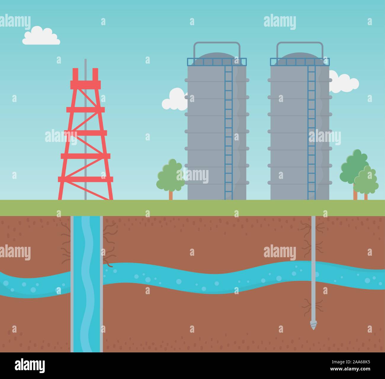 tower and tanks storage process exploration fracking vector ...