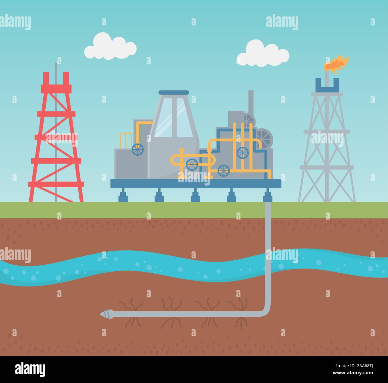 oil pump with tank extracting process exploration fracking vector ...