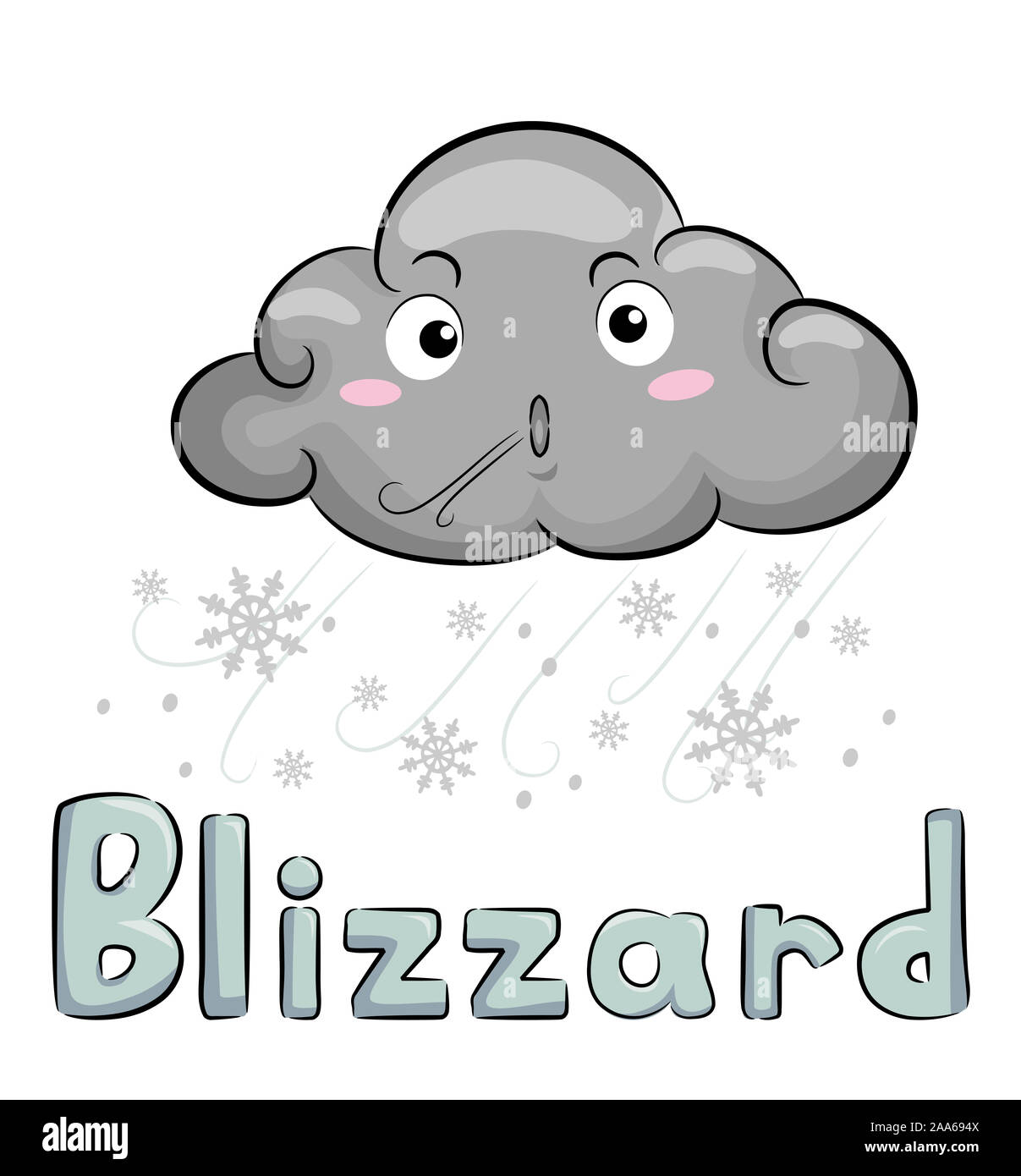 Illustration of a Cloud Mascot Blowing Strong Winds During Snowstorm ...