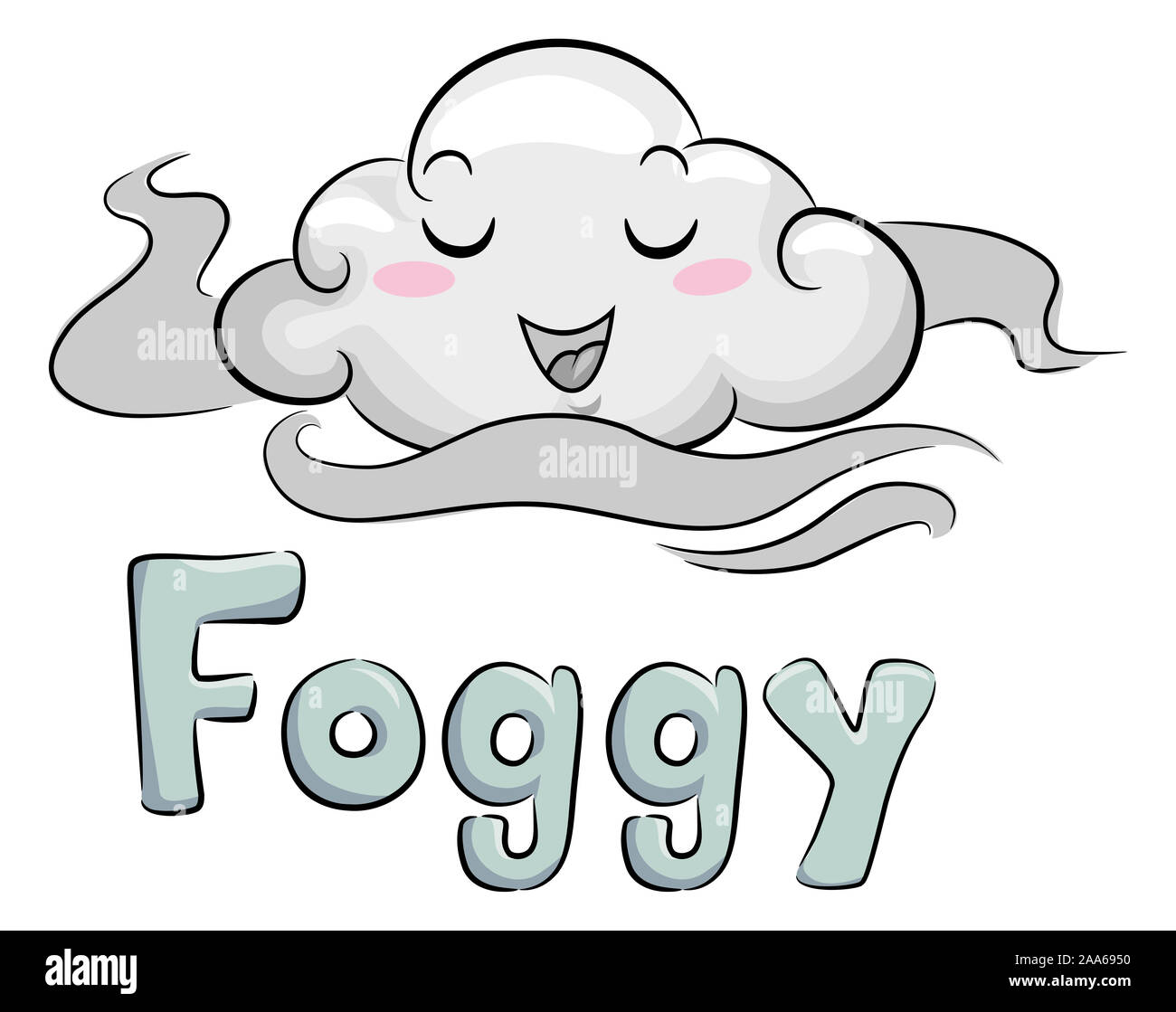 Illustration of a Cloud Mascot Floating with Fog and Foggy Lettering ...