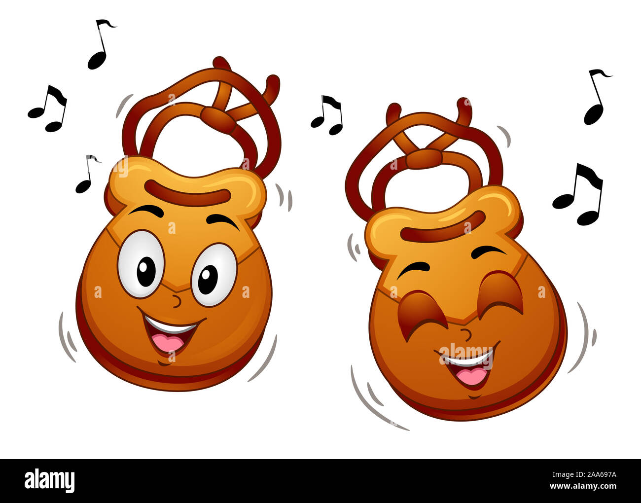 Illustration of a Couple of Castanets Mascots with Music Notes Stock ...