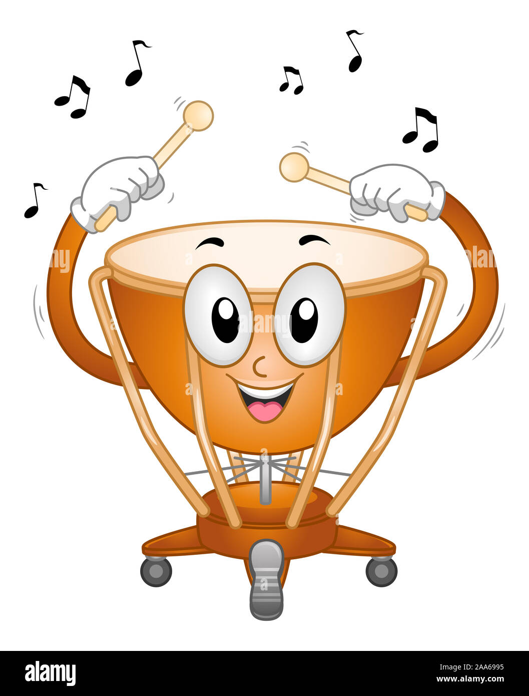 Illustration of a Timpani Mascot Holding Sticks and Playing with Music ...