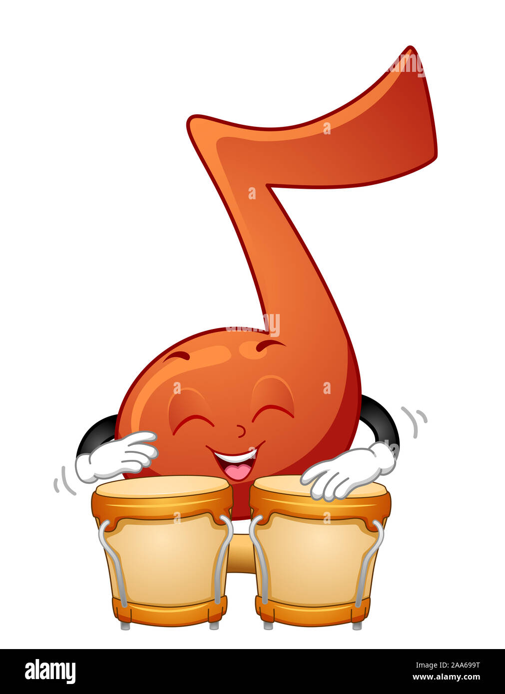 Illustration of a Music Note Mascot Playing Bongos Stock Photo - Alamy