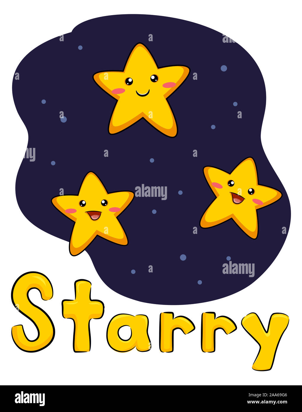 Illustration of Star Mascots with Starry Lettering at Night Stock Photo ...