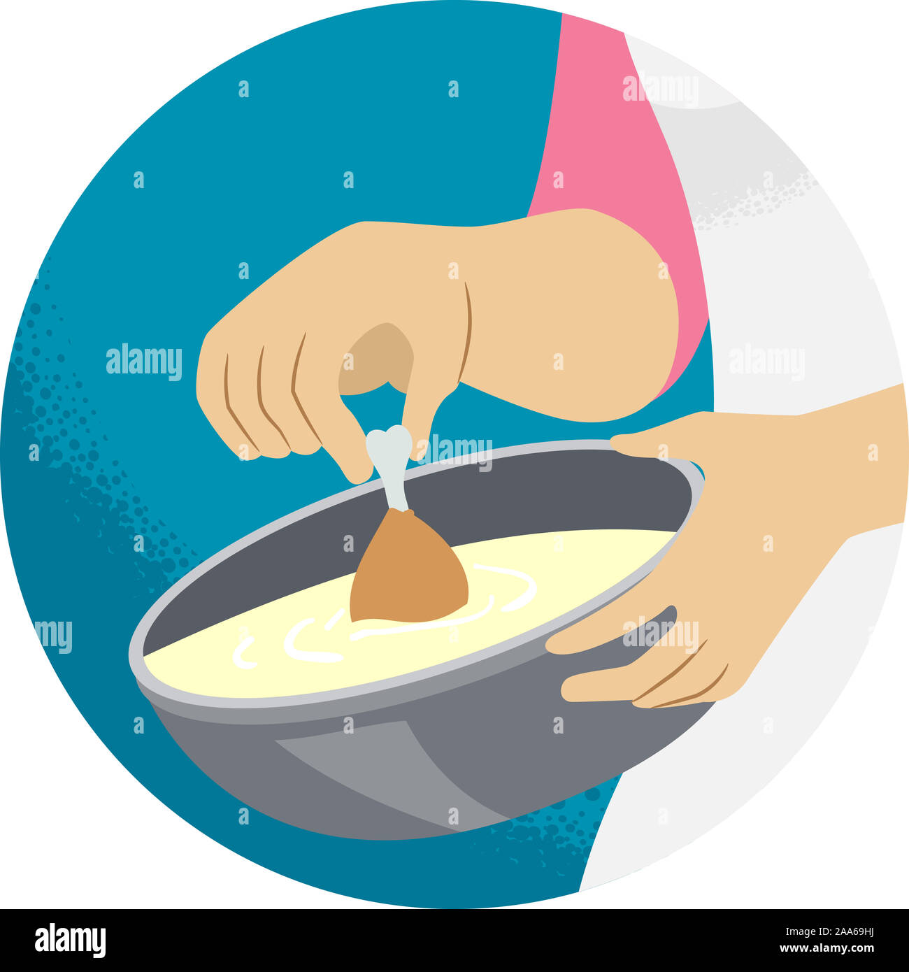 Illustration of a Hand Holding Chicken Legs and Dipping Into Batter for ...