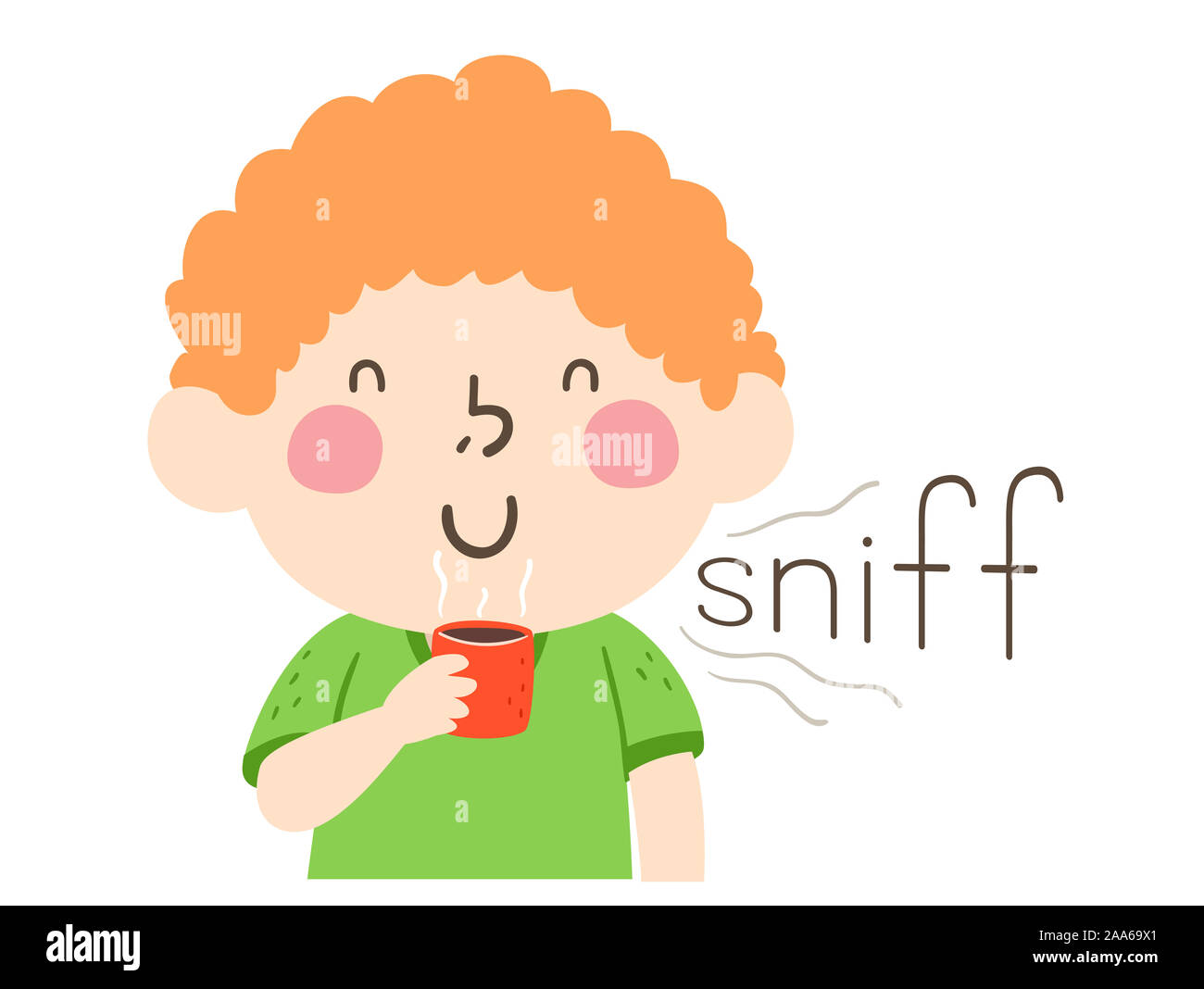 Illustration of Sniff Sound and a Kid Boy Smelling a Cup of Hot ...