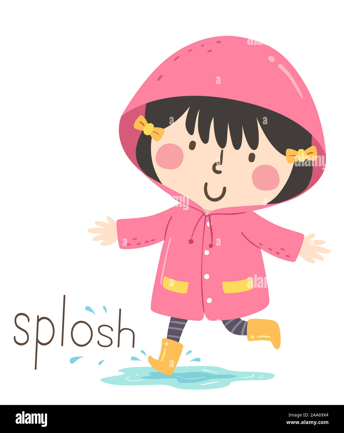 Illustration of Splosh Sound and a Kid Girl Wearing Raincoat and Boots ...