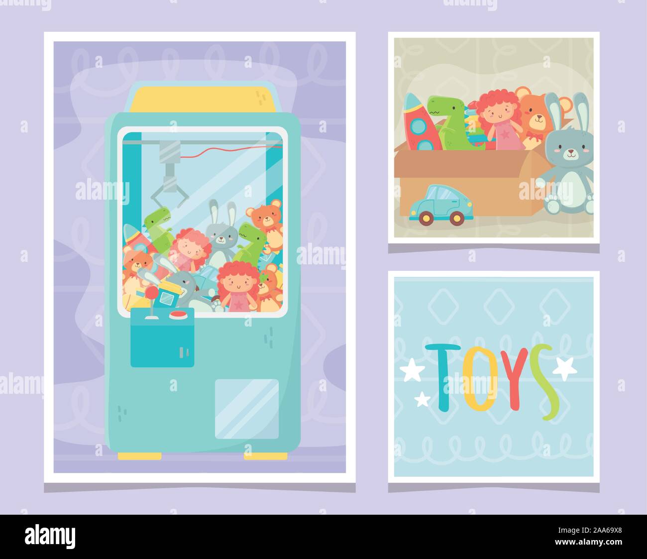 claw machine and cardboard box toys vector illustration Stock Vector ...