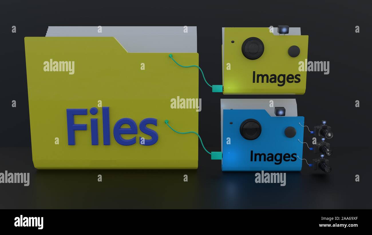 The concept of the pictures folder MainFolder, 3d render Stock Photo ...
