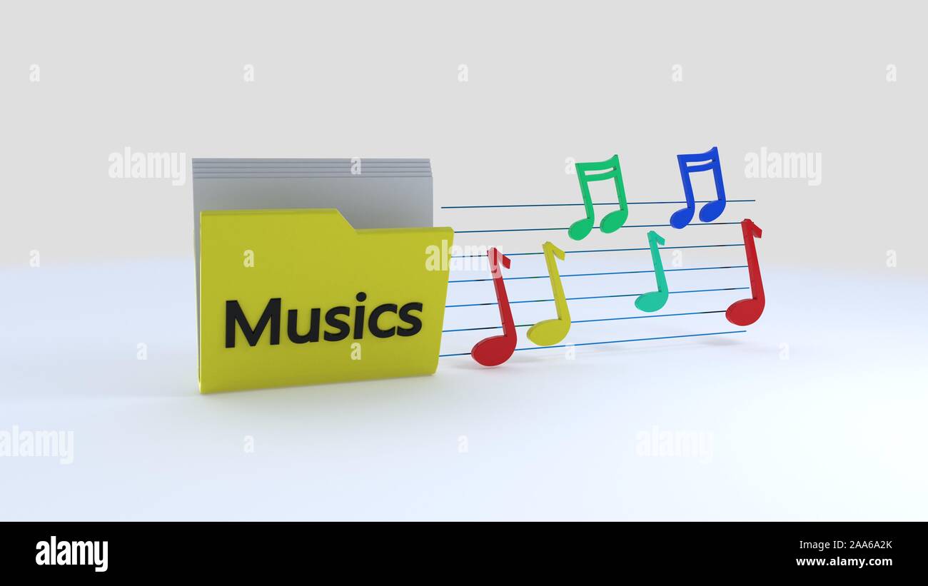 Musics folder symbols, 3d render Stock Photo - Alamy