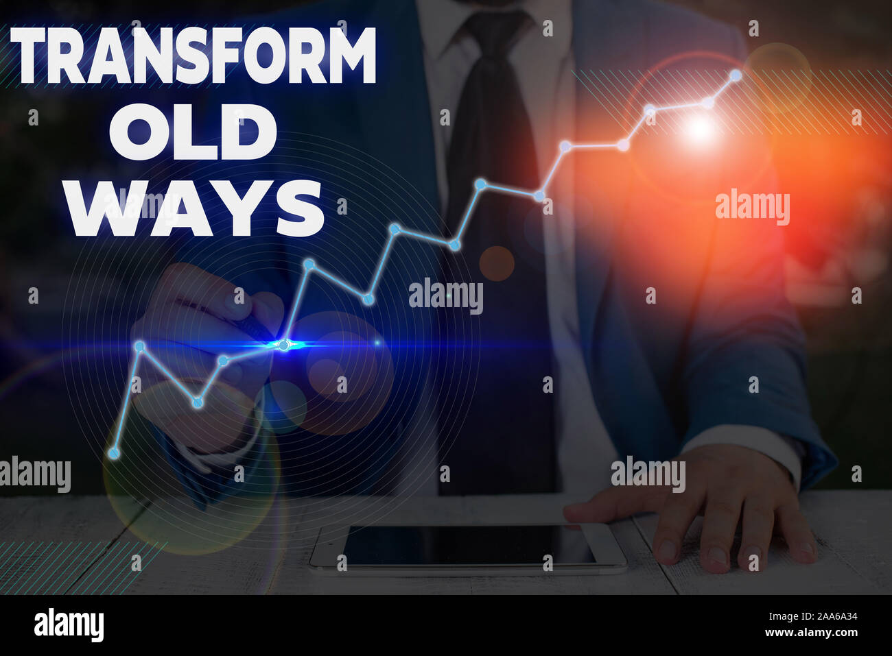 Writing note showing Transform Old Ways. Business concept for replace ...