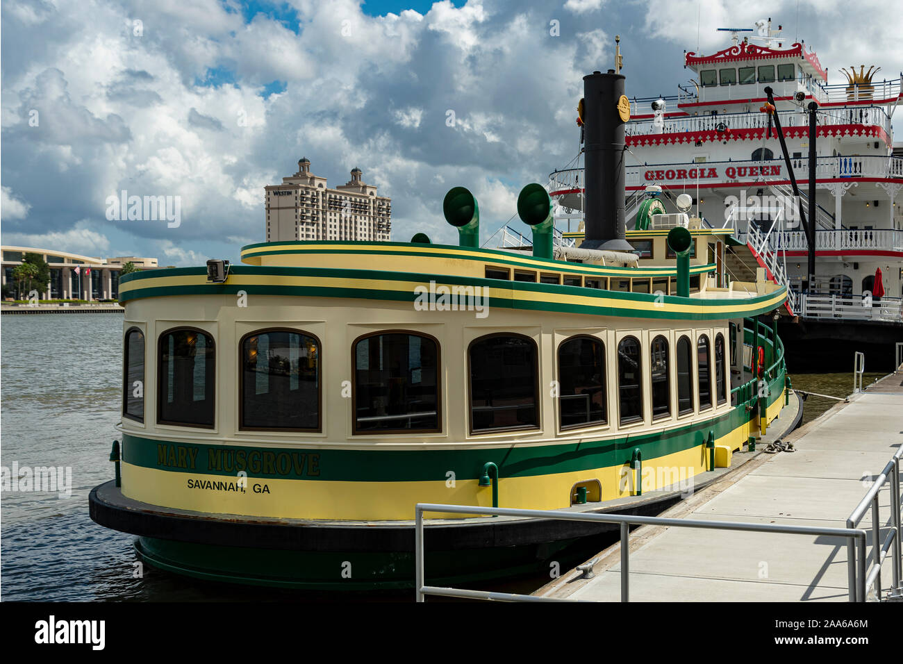 Passenger ferry and Georgia Queen riverboat Stock Photo - Alamy