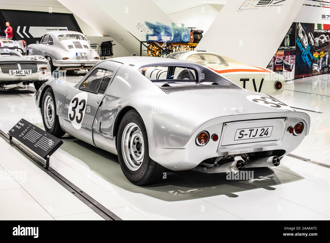 Collection of Porsche cars on display at Porsche Museum in Stuttgart ...
