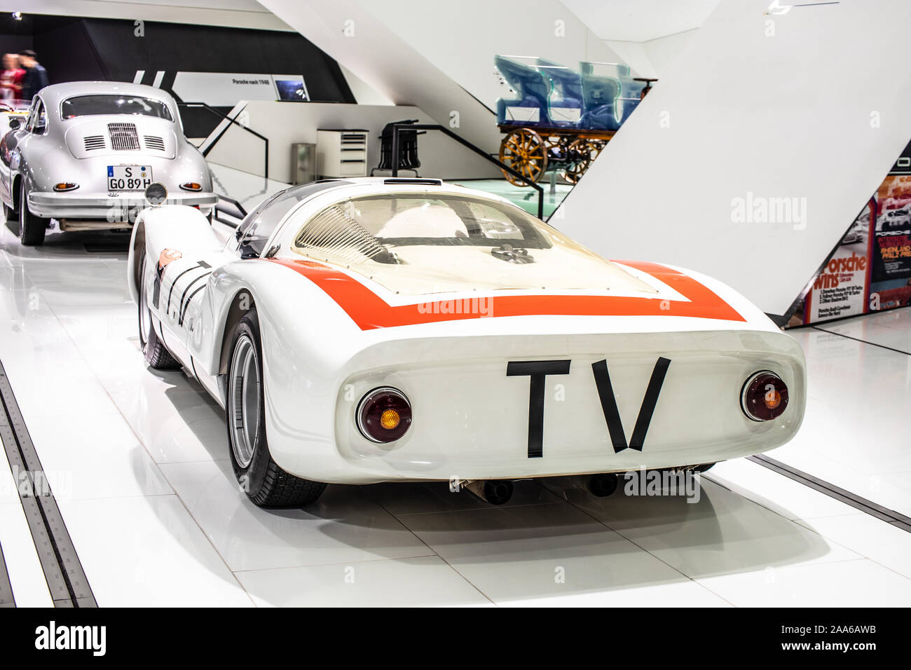 Collection of Porsche cars on display at Porsche Museum in Stuttgart ...