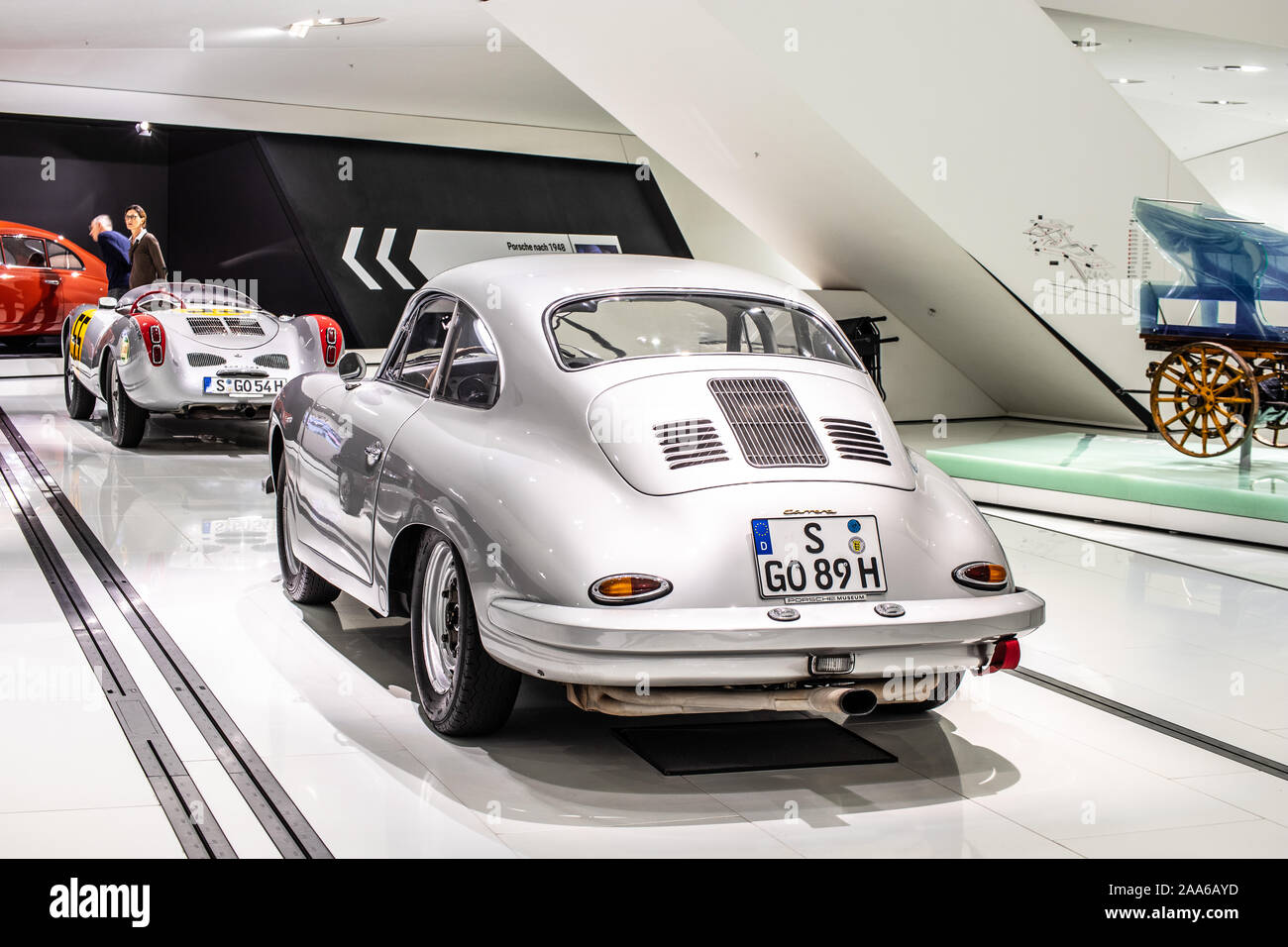 Collection of Porsche cars on display at Porsche Museum in Stuttgart ...