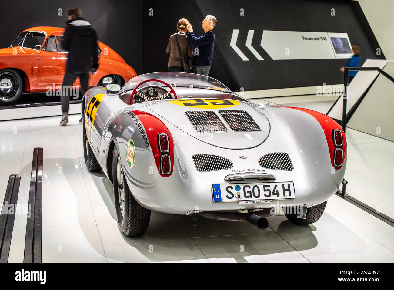 Collection of Porsche cars on display at Porsche Museum in Stuttgart ...