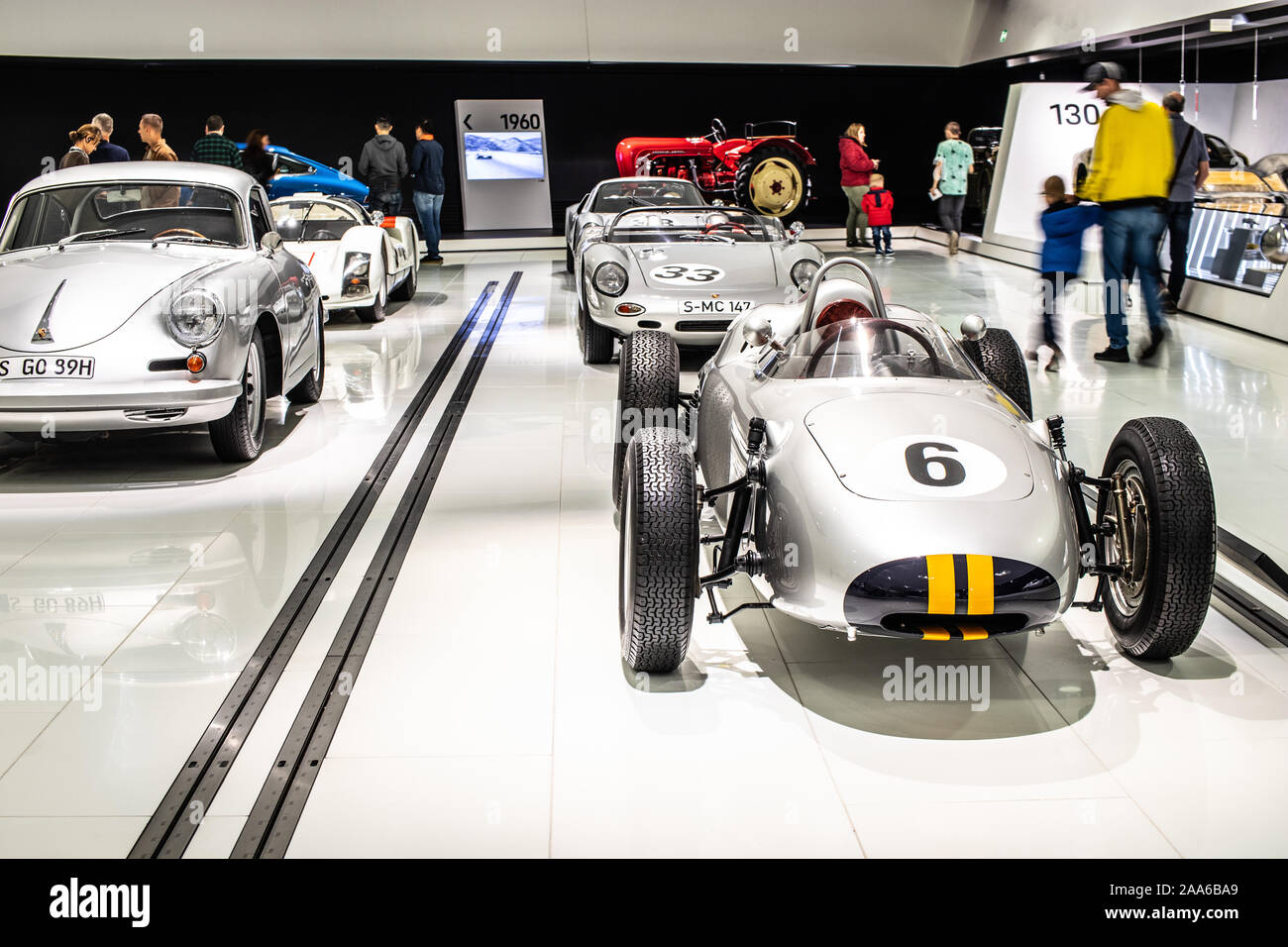 Collection of Porsche cars on display at Porsche Museum in Stuttgart ...