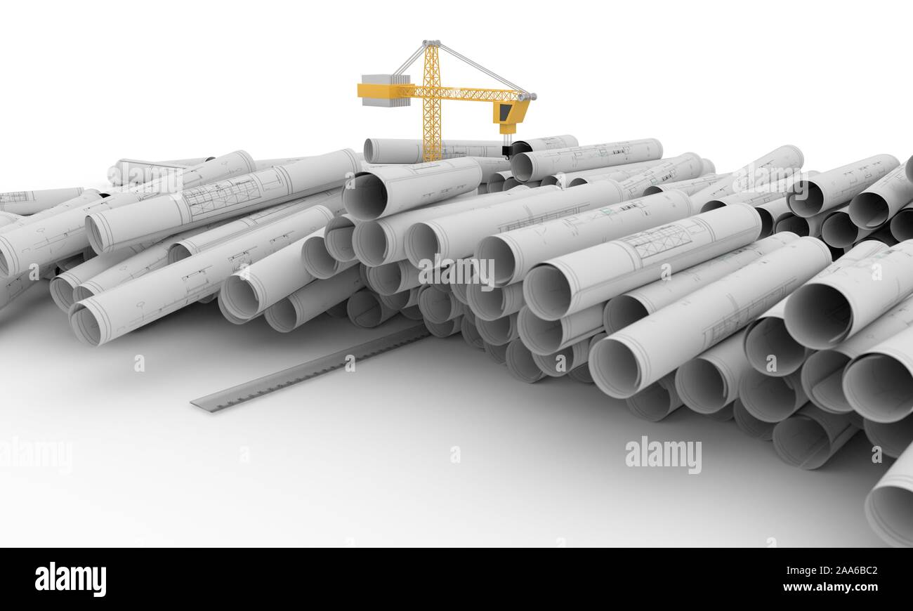 Construction projects white background composition, 3d render Stock ...