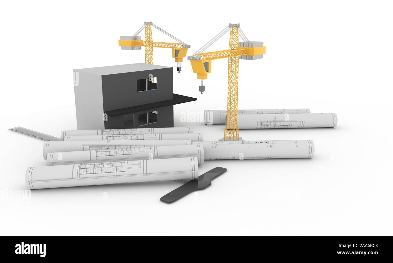 Construction cranes construction projects, 3d render Stock Photo - Alamy