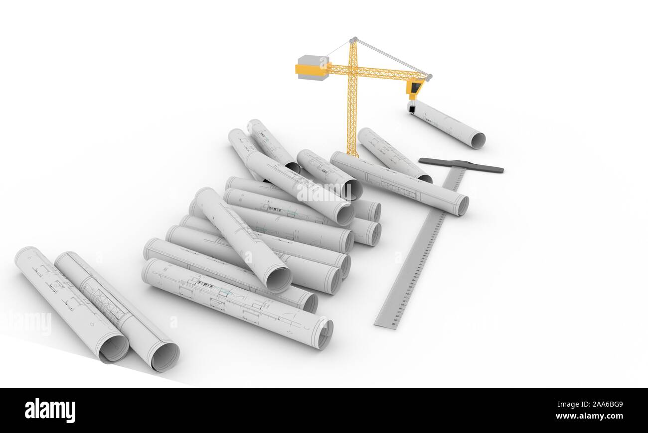 Building construction projects on white, 3d render Stock Photo - Alamy