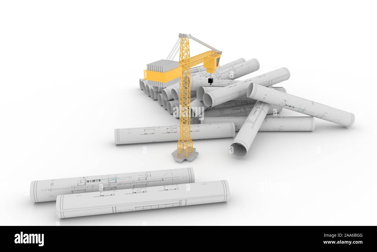 Building construction projects on white, 3d render Stock Photo - Alamy