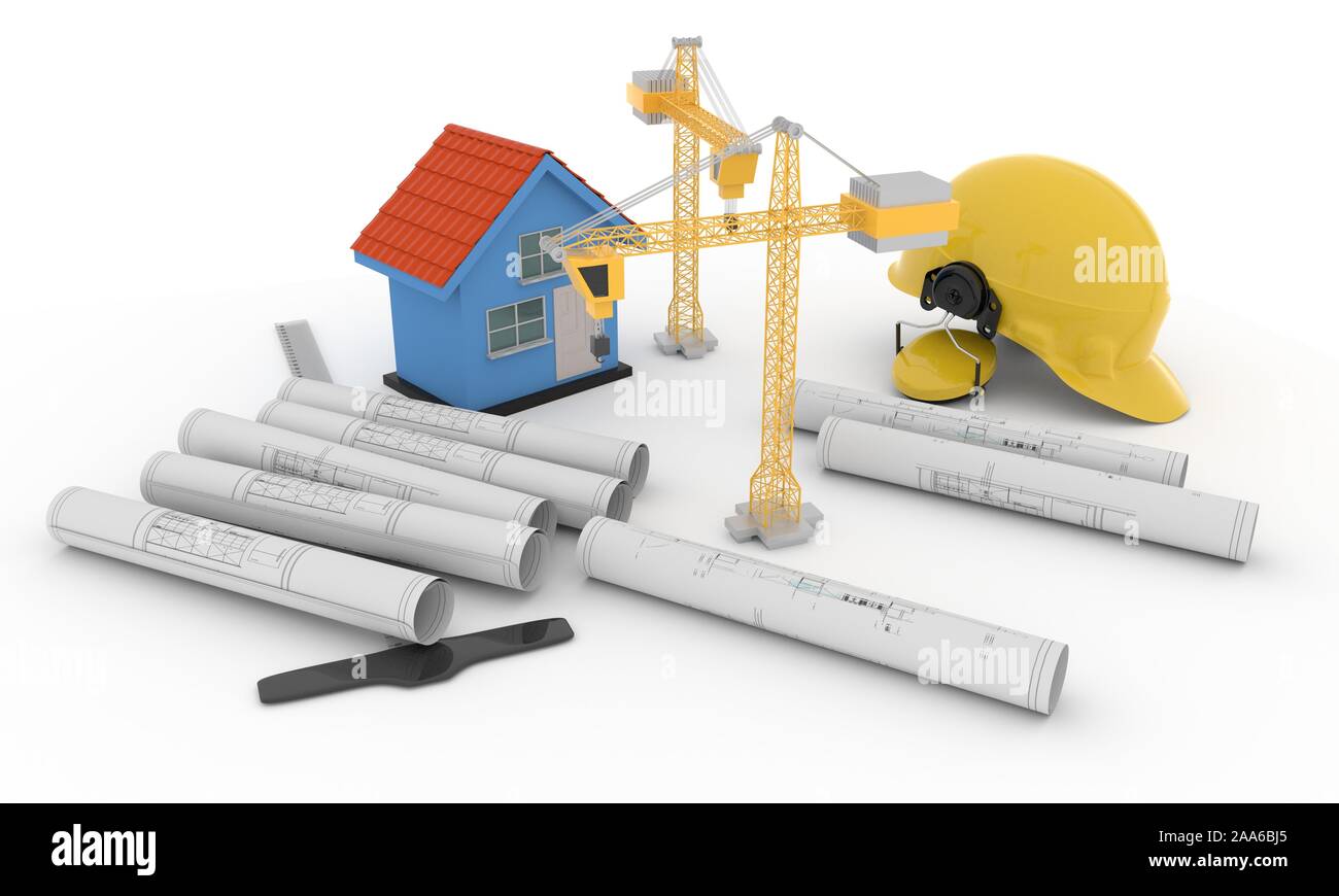 Building construction concept background, 3d render Stock Photo - Alamy