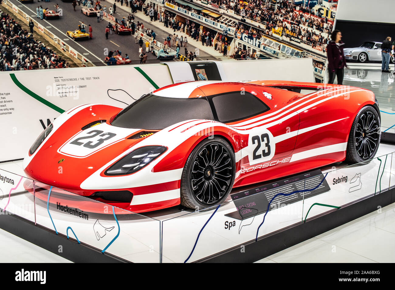 Collection of Porsche cars on display at Porsche Museum in Stuttgart ...