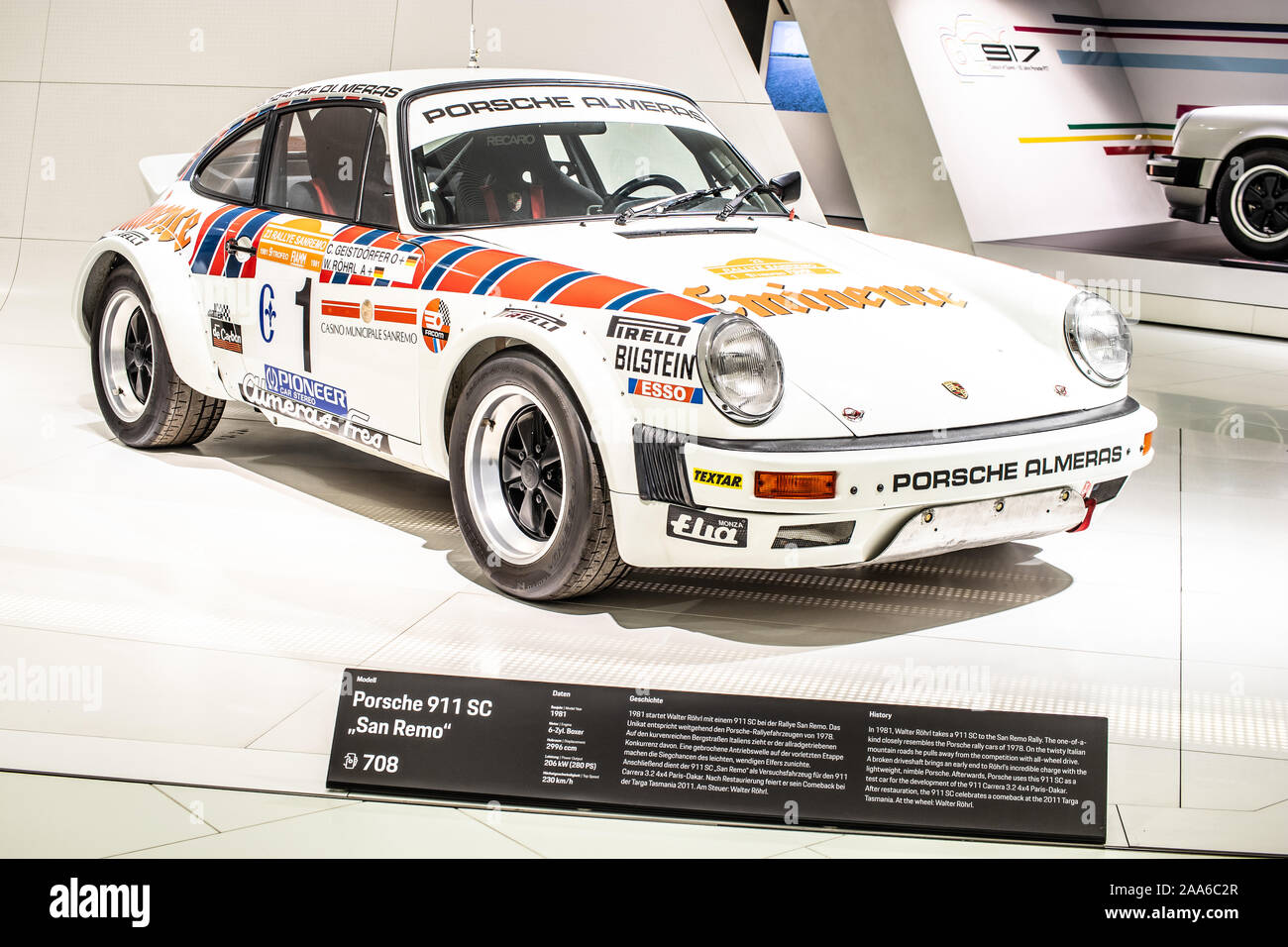 Collection of Porsche cars on display at Porsche Museum in Stuttgart ...