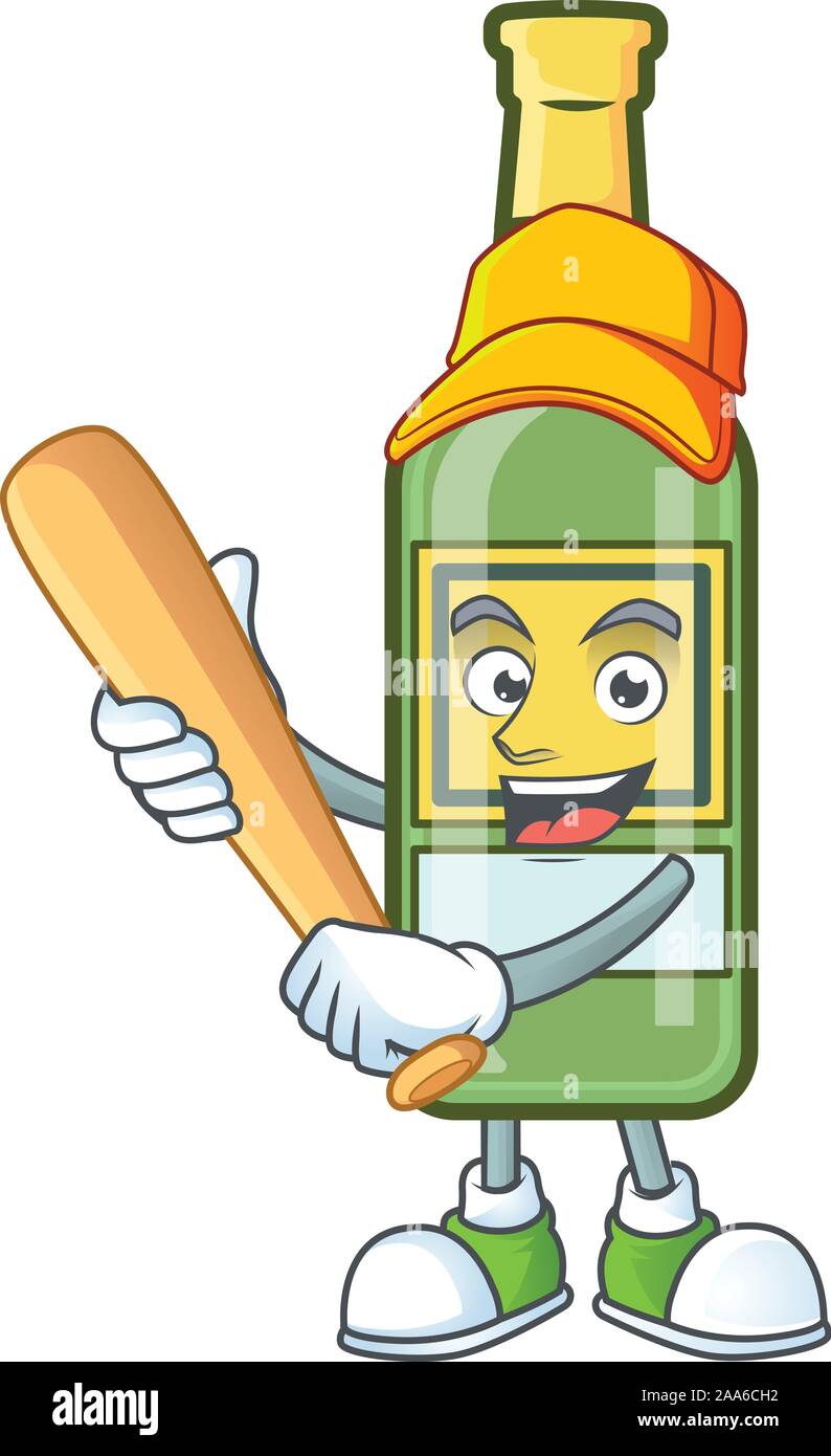 Cartoon whiskey bottle with character shape playing baseball Stock ...