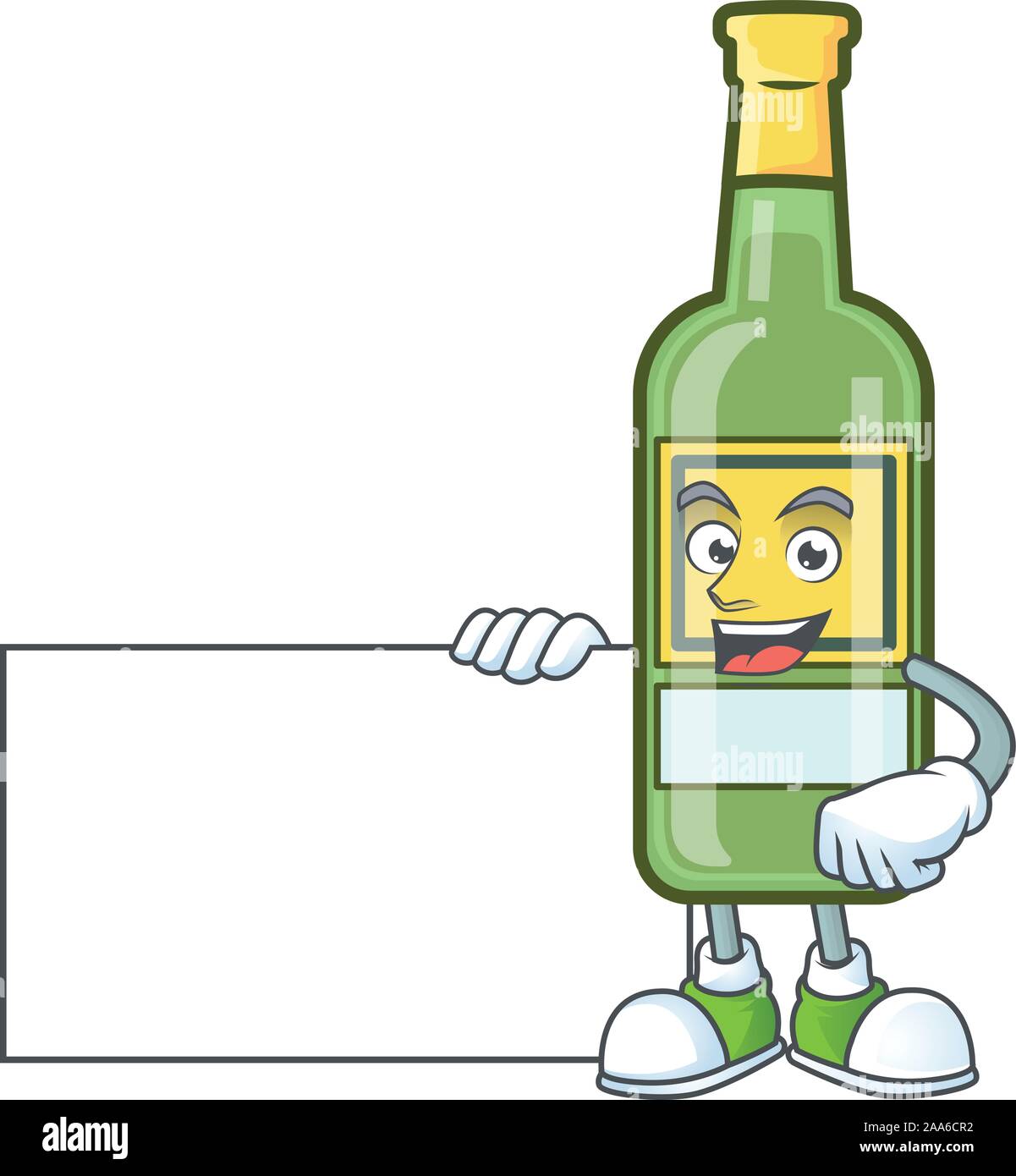 Cartoon whiskey bottle with character shape grinning with board Stock ...