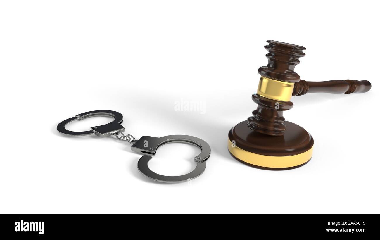 Justice gavel and handcuffs on white background, 3d render Stock Photo ...