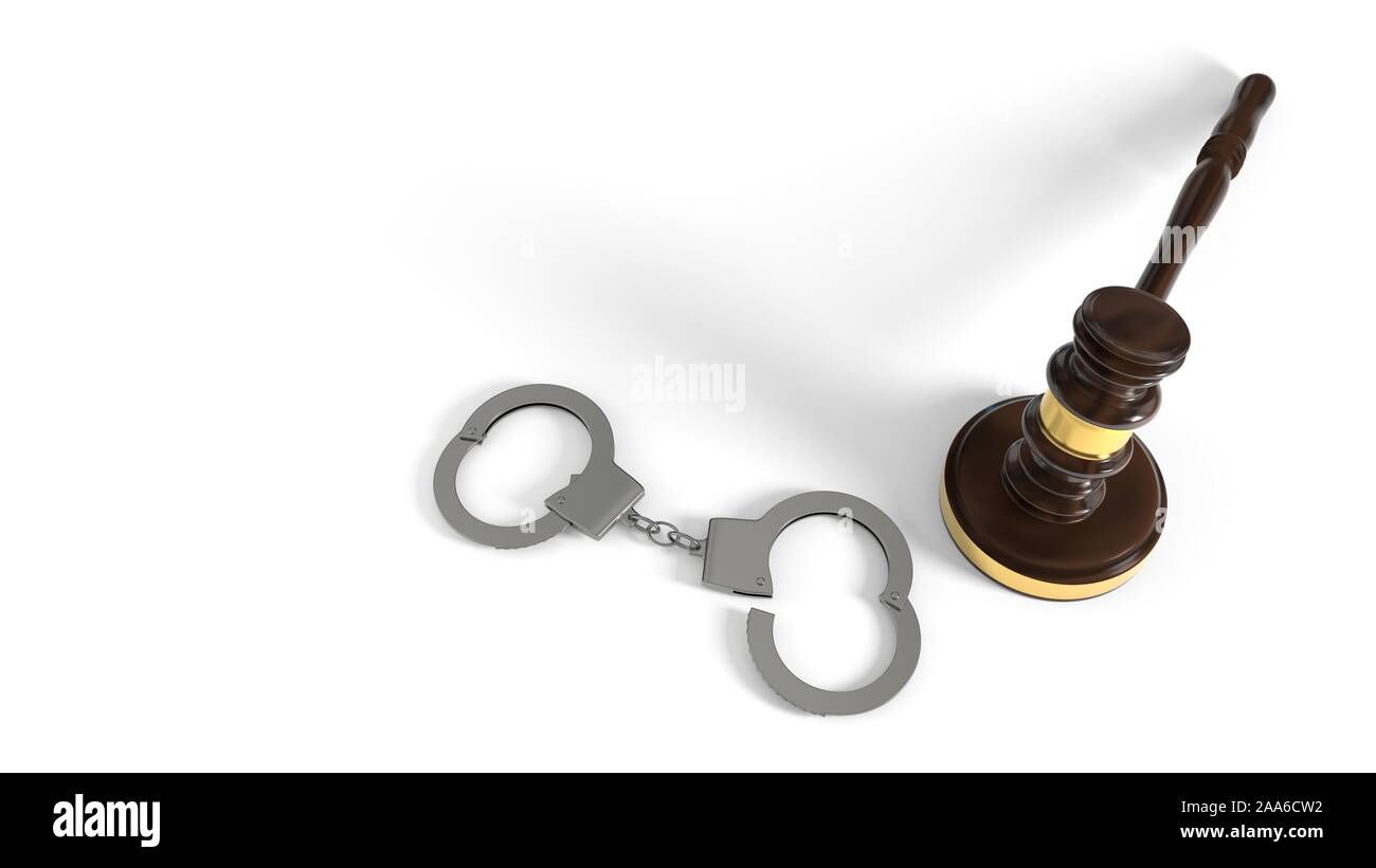 Justice gavel and handcuffs on white background, 3d render Stock Photo ...