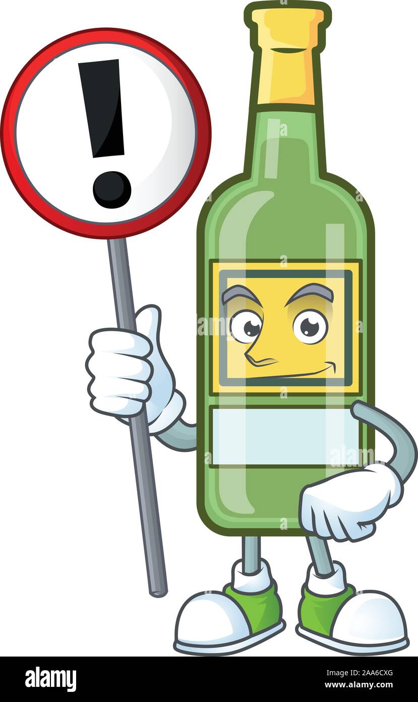 Cartoon whiskey bottle with character shape with sign warning Stock ...