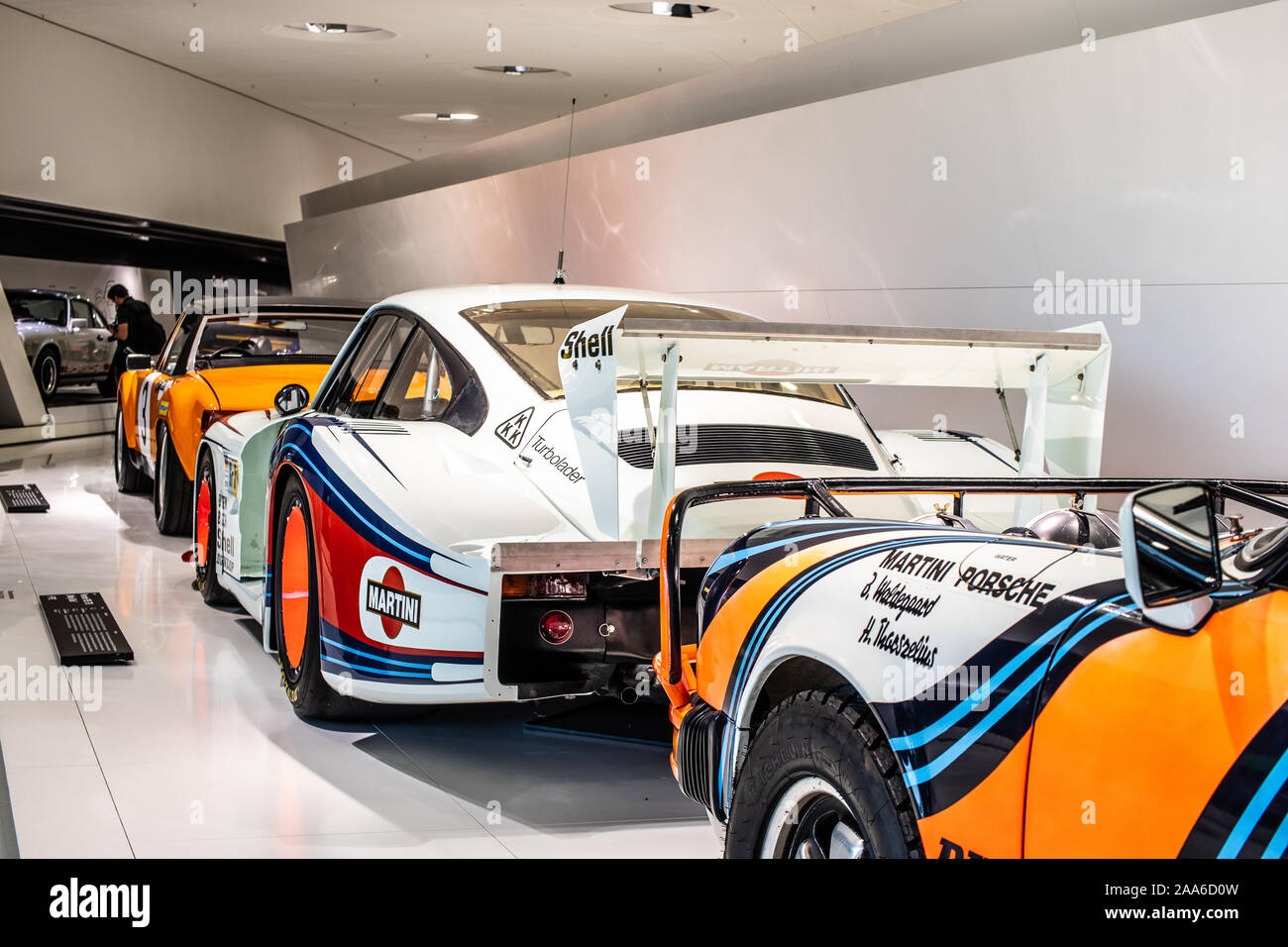 Collection of Porsche cars on display at Porsche Museum in Stuttgart ...