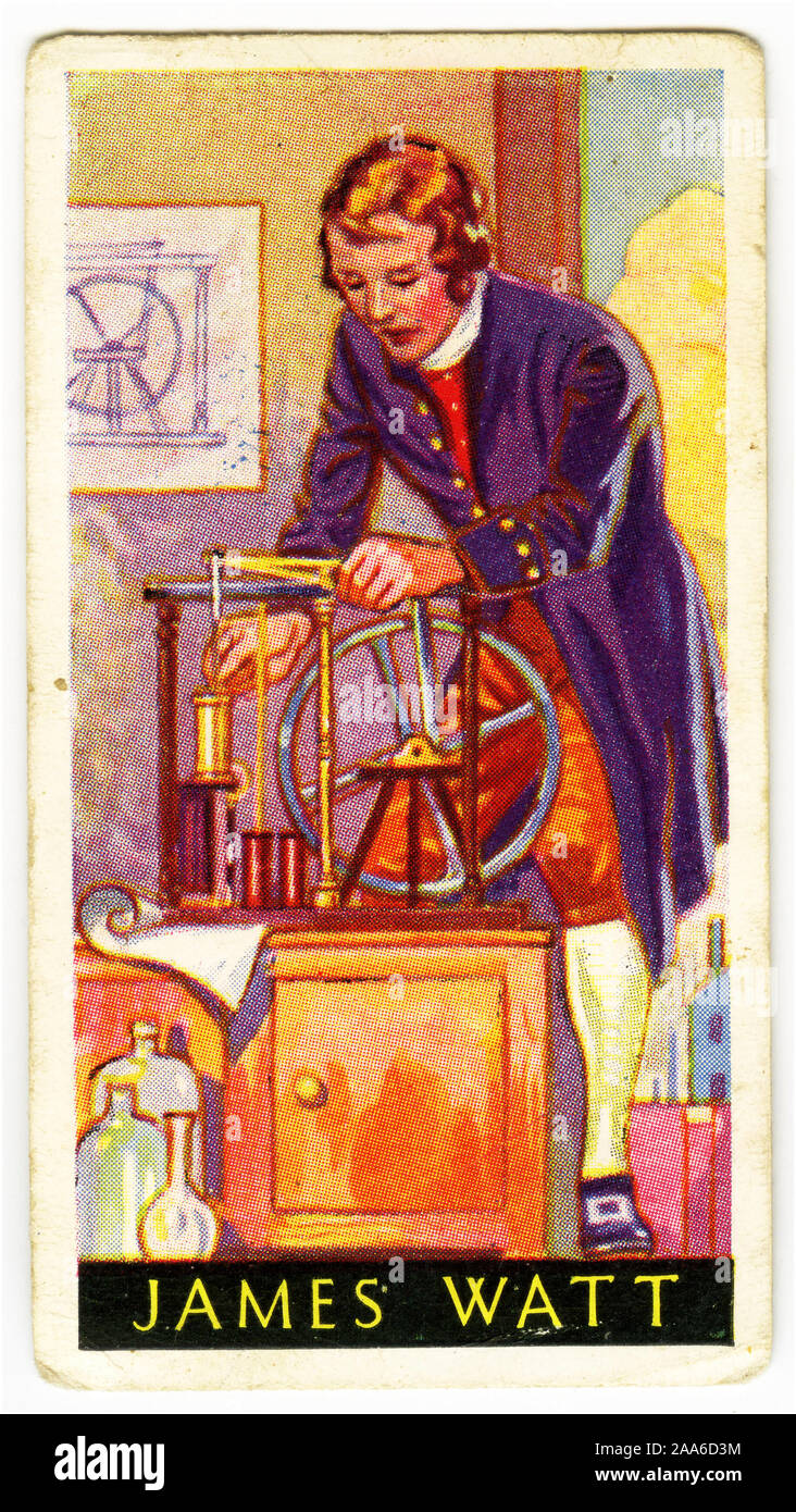Cigarette card portrait of James Watt, inventor of the steam engine ...