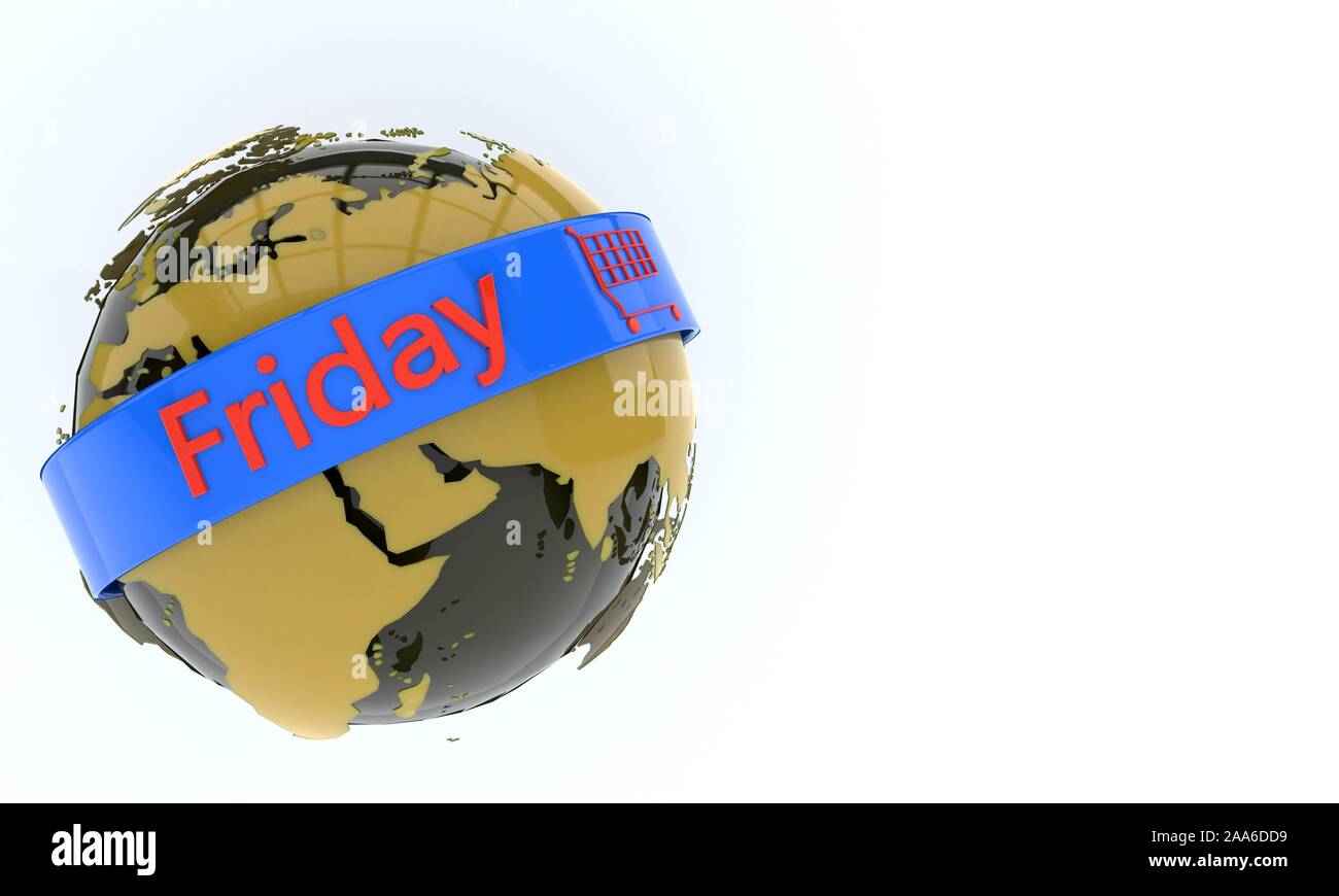 World object and friday symbol, 3d render Stock Photo - Alamy