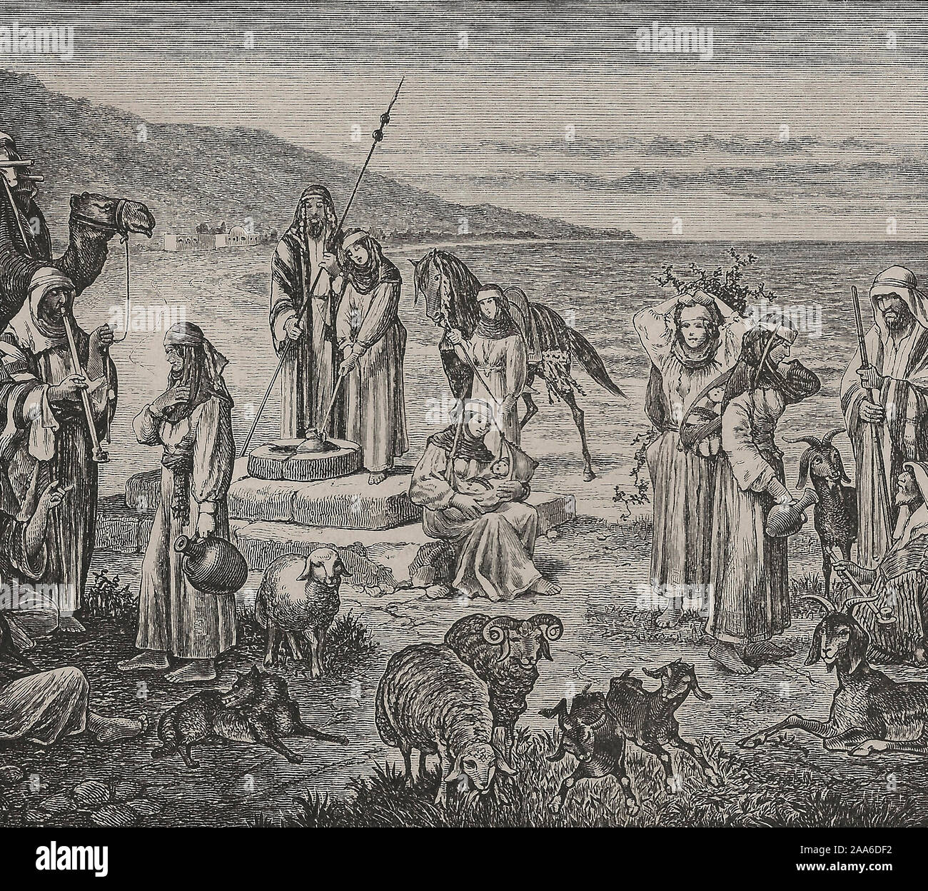 Arabs at the Well, Palestine, circa 1880 Stock Photo - Alamy