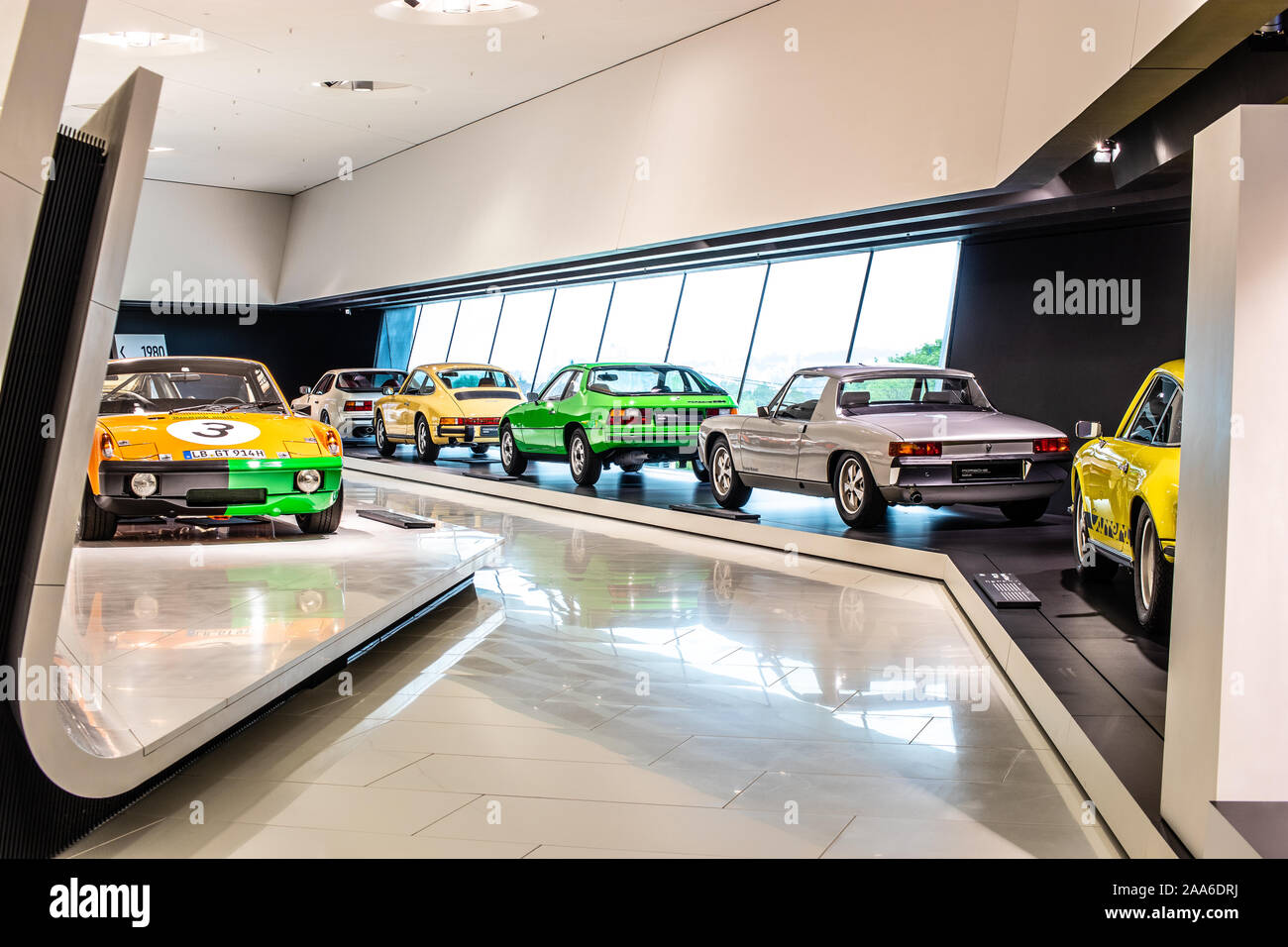 Collection of Porsche cars on display at Porsche Museum in Stuttgart ...