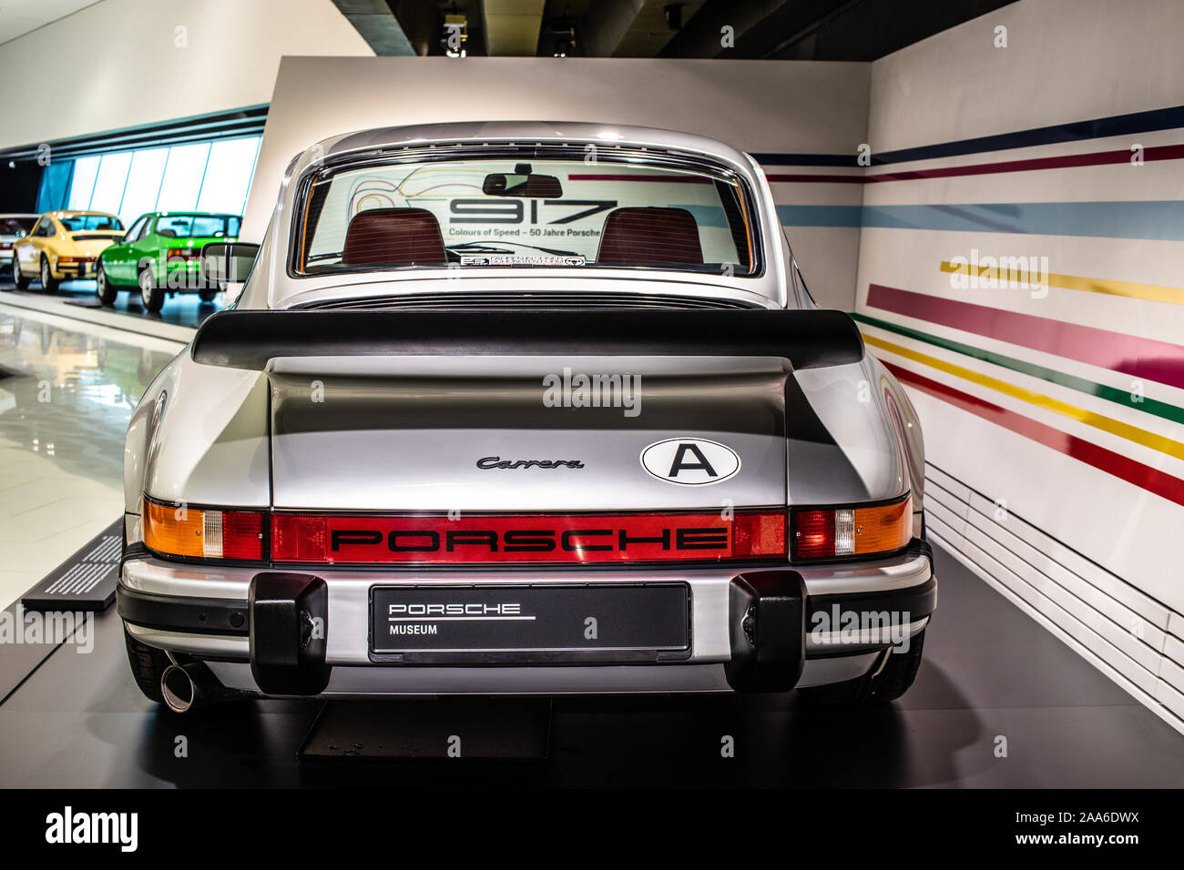 Collection of Porsche cars on display at Porsche Museum in Stuttgart ...