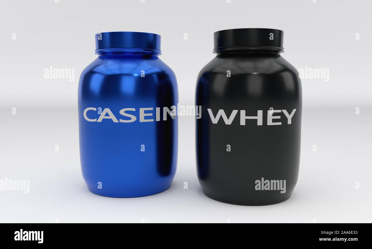 Protein whey boxes, 3d render Stock Photo - Alamy