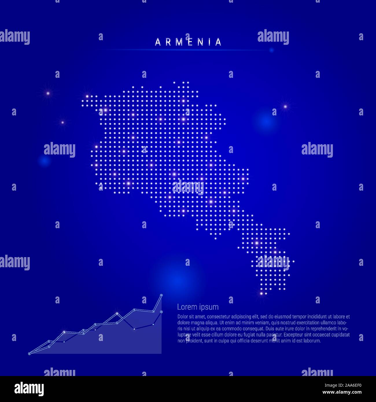 Armenia illuminated map with glowing dots. Infographics elements. Dark ...