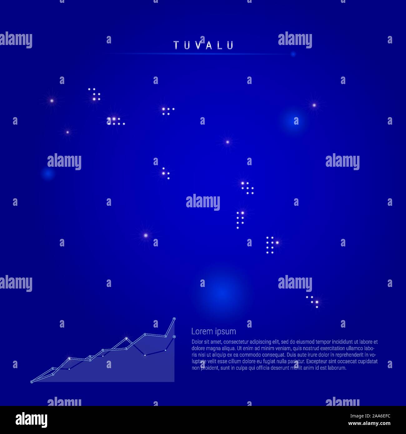 Tuvalu illuminated map with glowing dots. Infographics elements. Dark ...