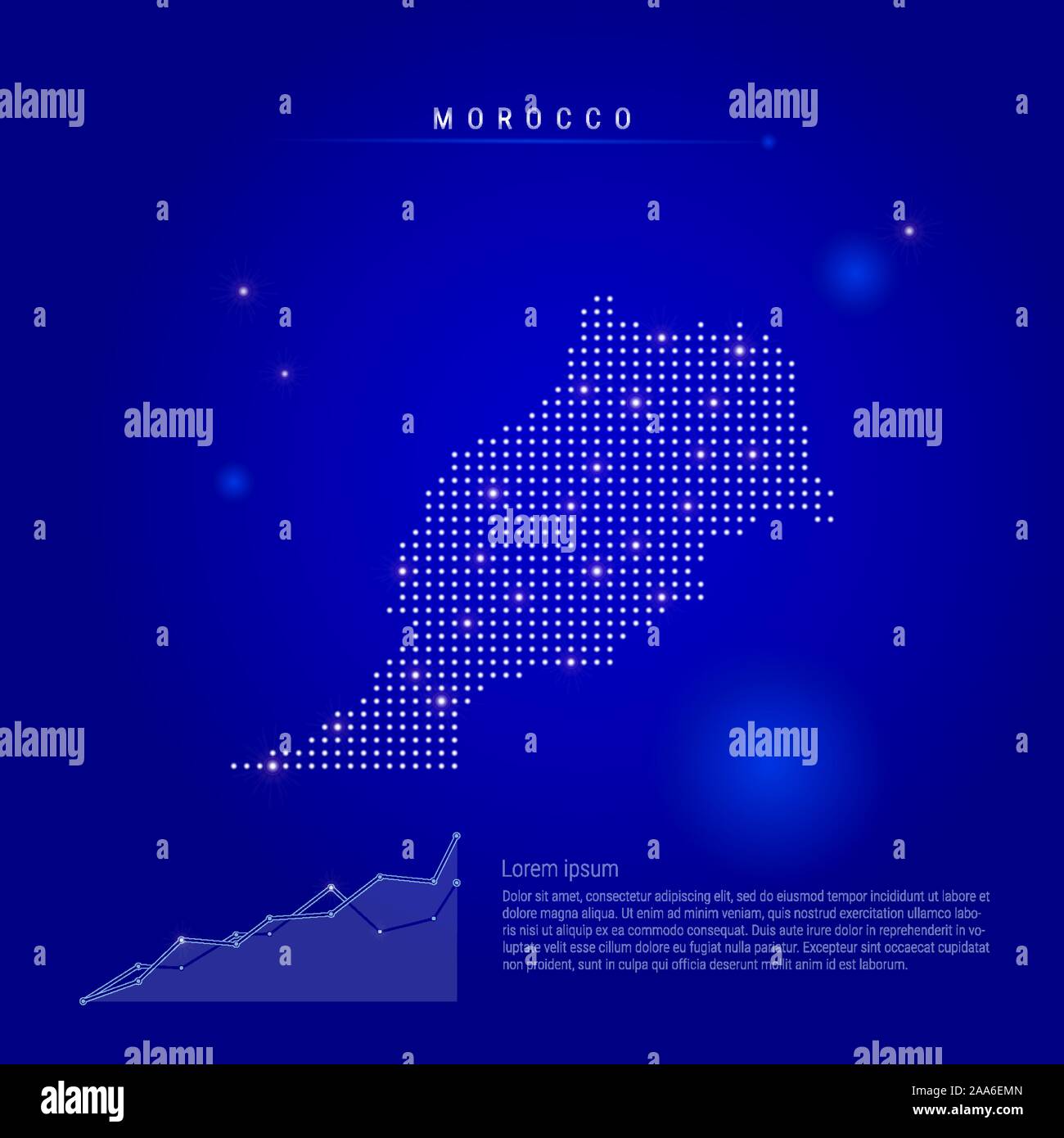 Morocco illuminated map with glowing dots. Infographics elements. Dark ...