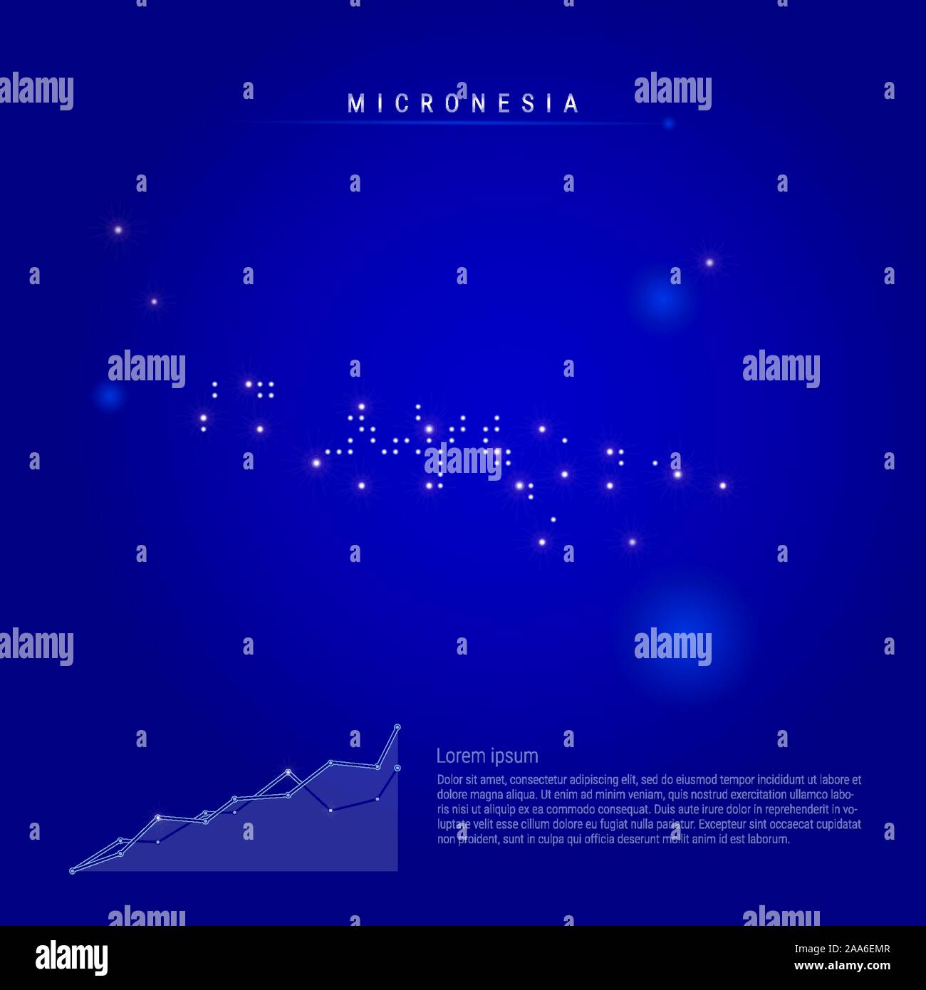 Micronesia illuminated map with glowing dots. Infographics elements ...