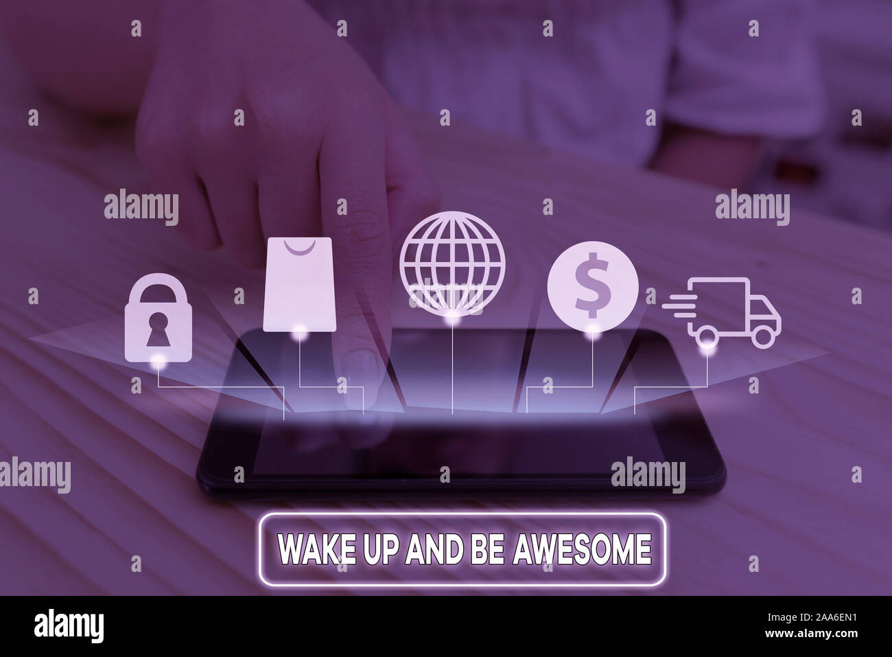 Writing note showing Wake Up And Be Awesome. Business concept for Rise ...