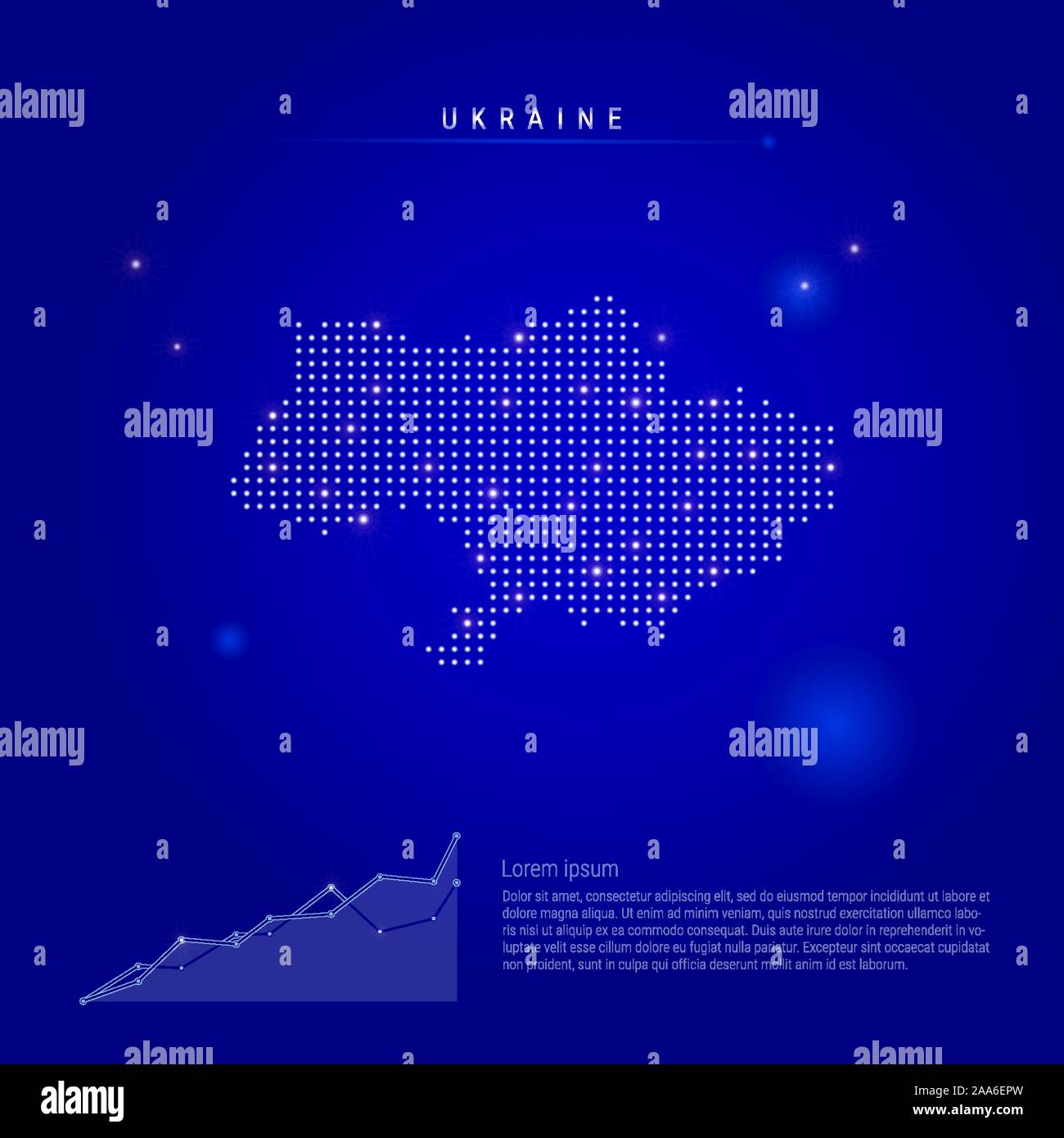 Ukraine illuminated map with glowing dots. Infographics elements. Dark ...